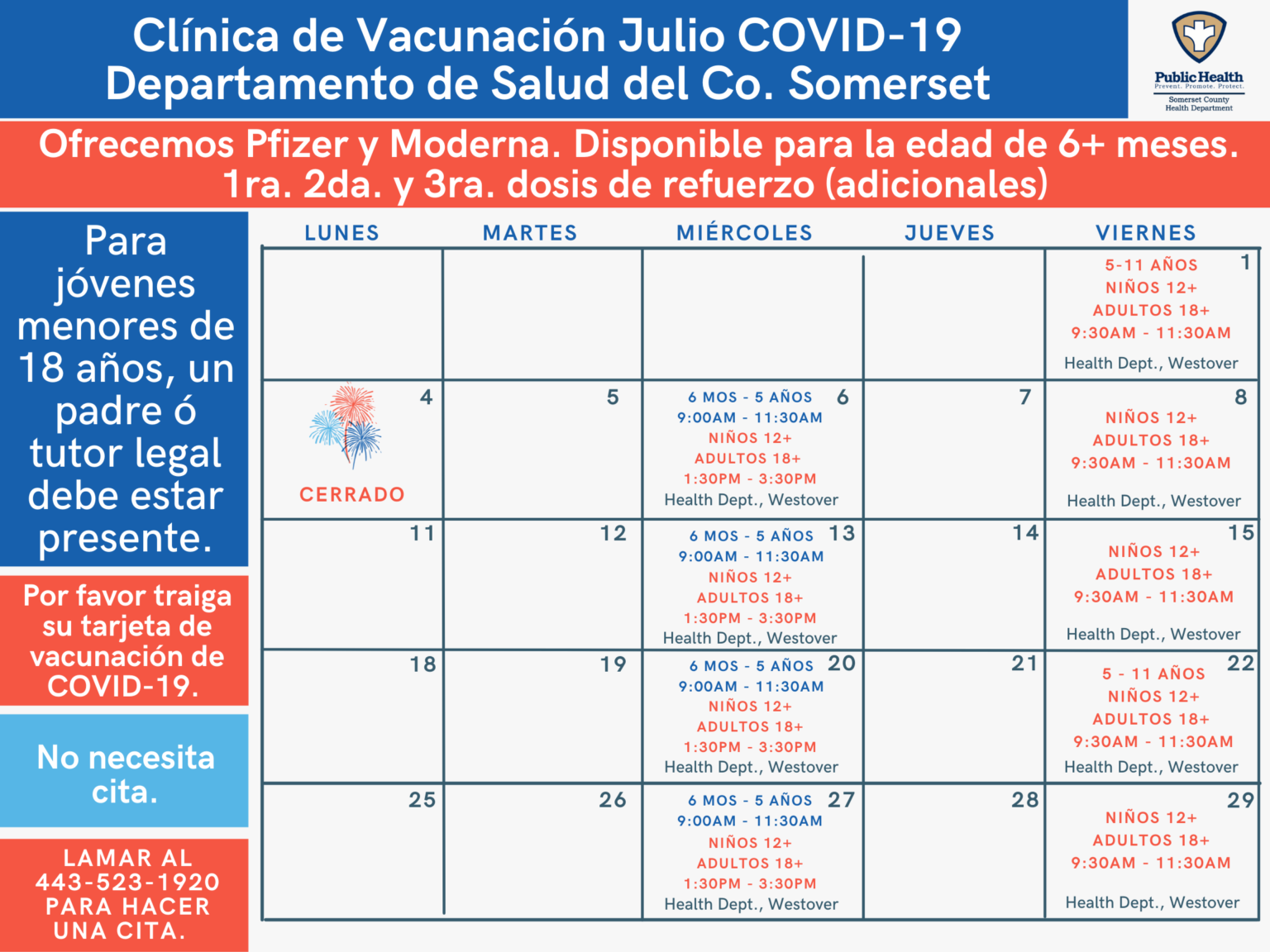 SOMERSET HEALTH ANNOUNCES JULY COVID-19 VACCINATION SCHEDULE FOR ADULTS
