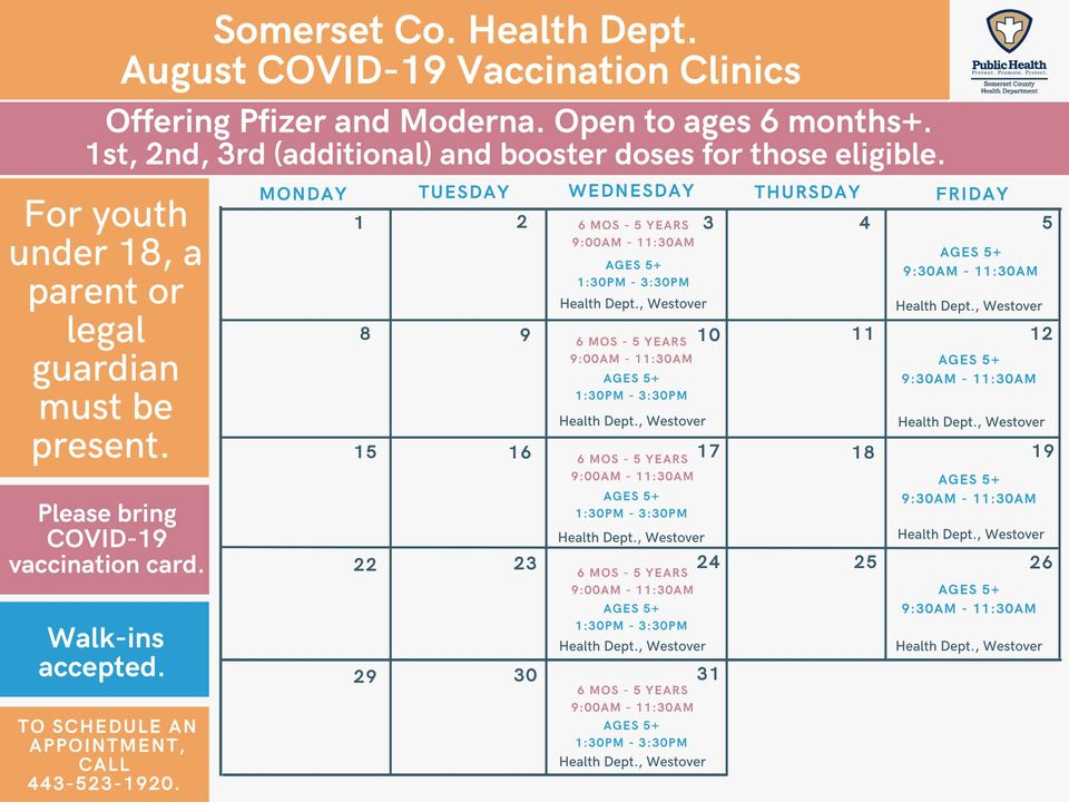 SOMERSET HEALTH ANNOUNCES AUGUST COVID-19 VACCINATION SCHEDULE