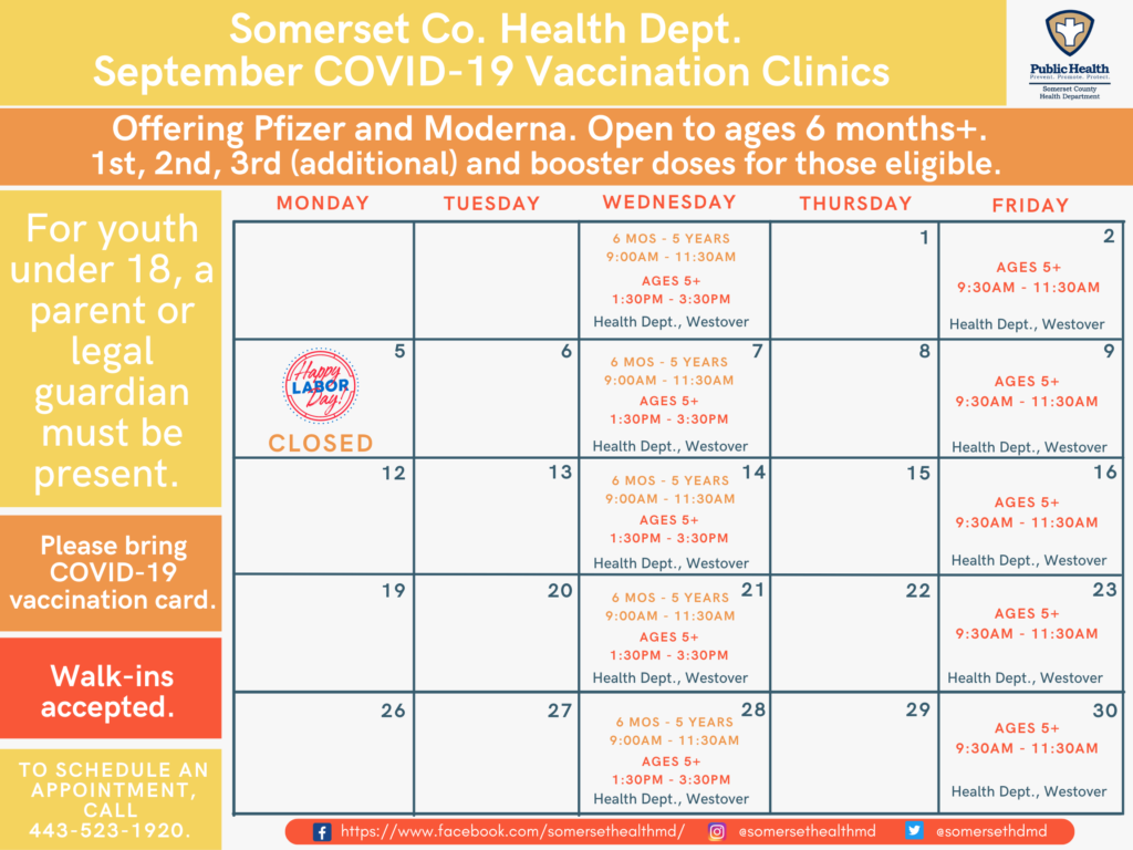 SOMERSET HEALTH ANNOUNCES SEPTEMBER COVID-19 VACCINATION SCHEDULE